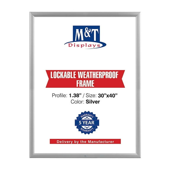 Lockable Weatherproof Snap Poster Frame 30x40 Inch Silver 1.38" Aluminum Profile Front Loading ...