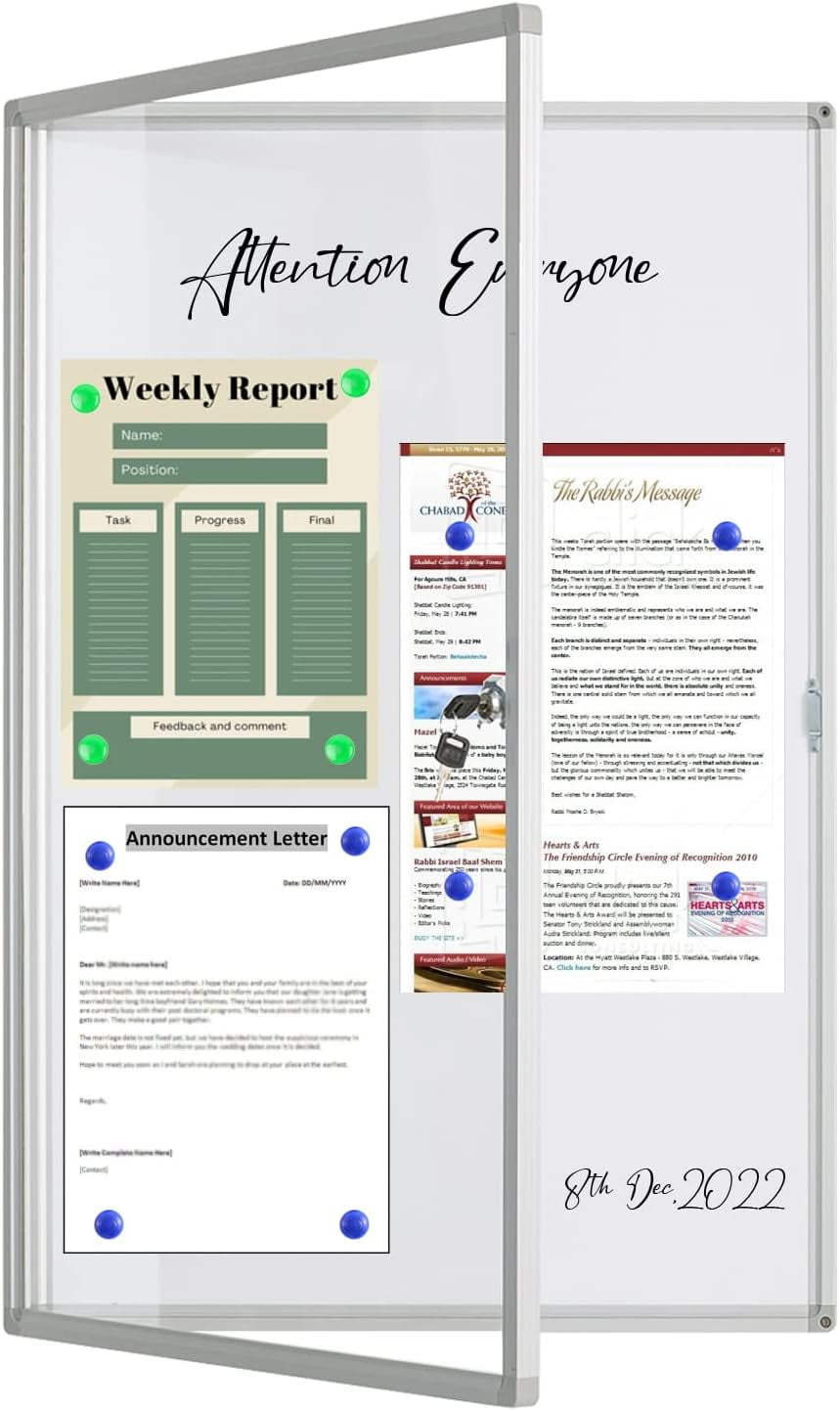 Lockble Mgnetic Whitebord Enclosed Bulletin Bord - 36x24 Inch luminum ...