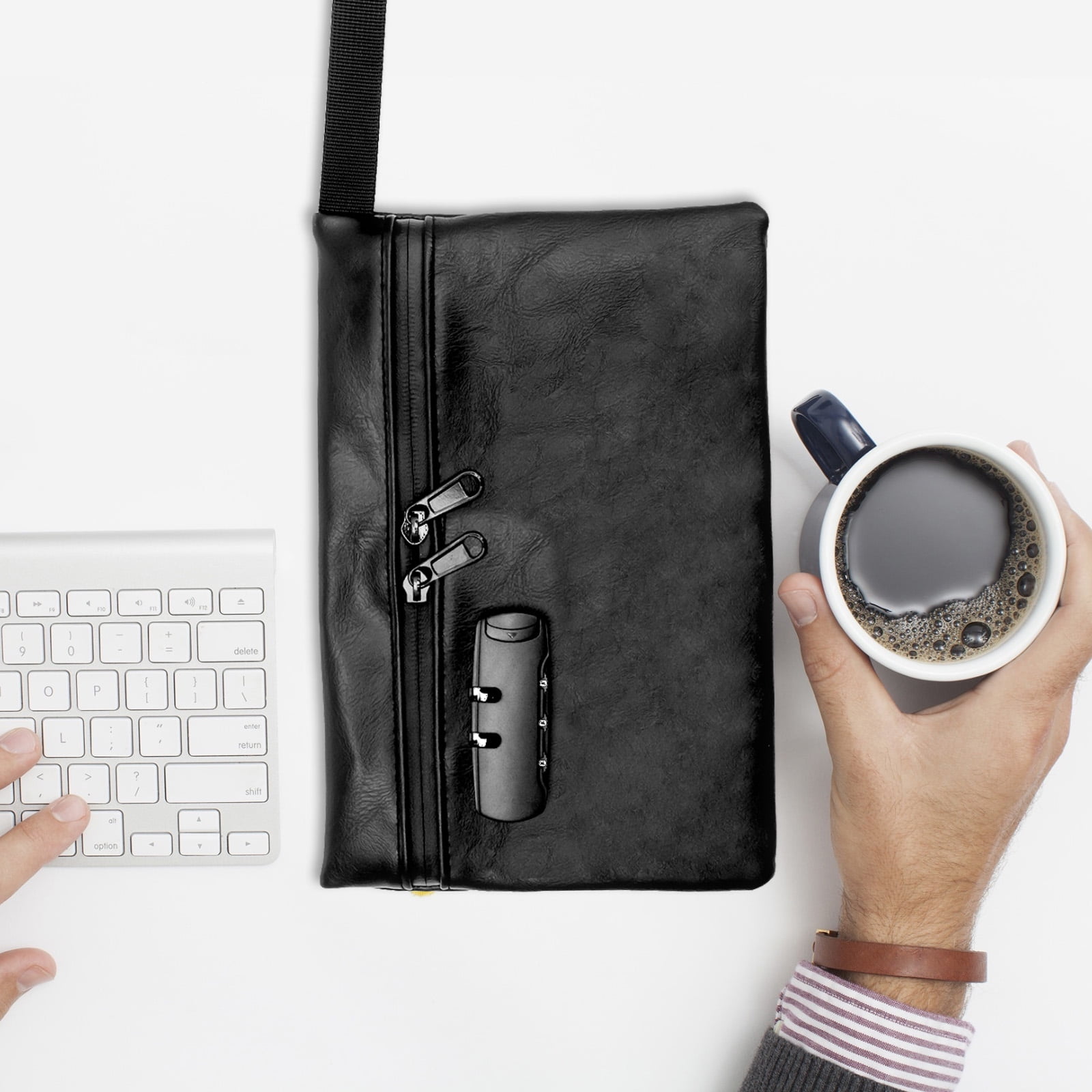 Locked Money Bag with Zipper PU Leather Cash Lock Pouch Waterproof ...