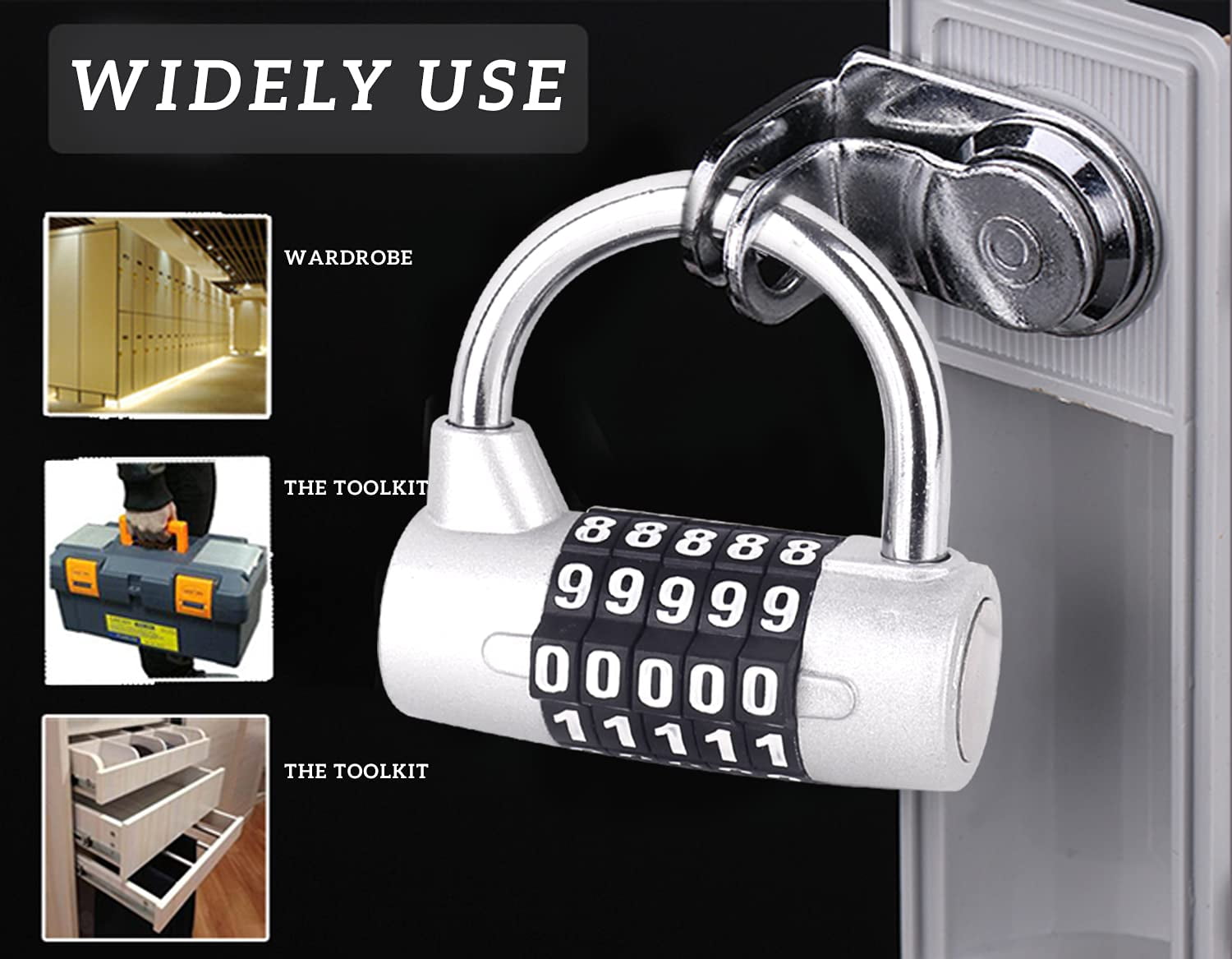 Locker Lock, 5 Digit Combination Padlock Resettable Luggage Locks for ...