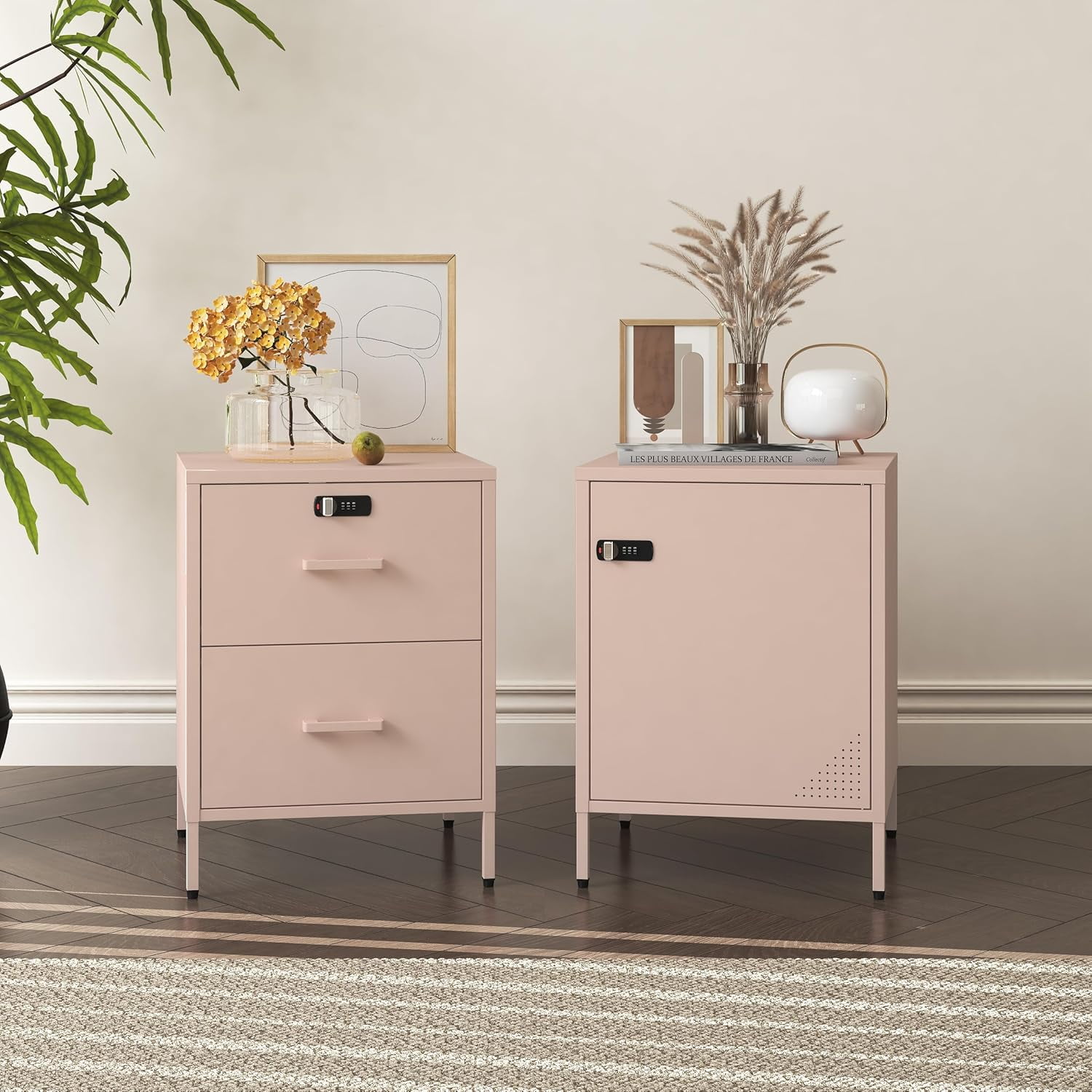 Locker Nightstand Metal End Table Single Door Bedside Cabinet Lockable ...