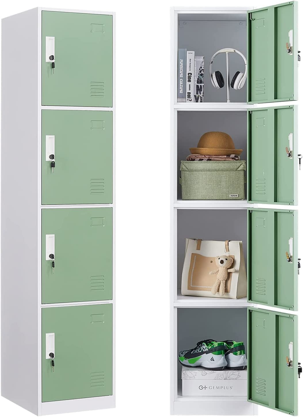 Locker Storage Cabinet, Metal Lockers for Employees with Keys, 4-Tier ...