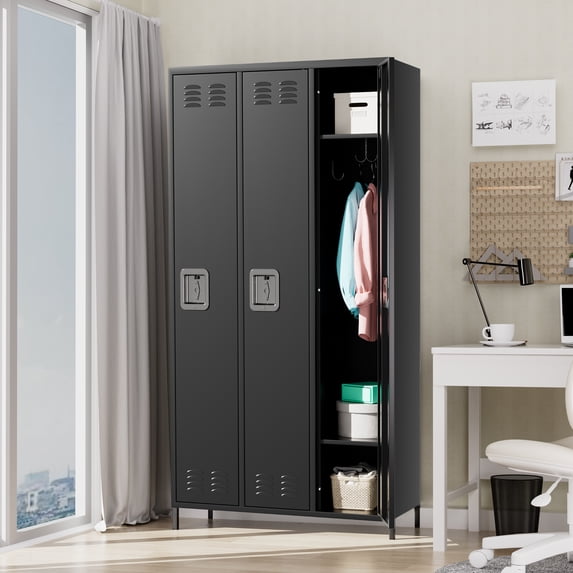 Locker for Employees, 3 Doors Locker Cabinet with Hooks, Storage Locker ...
