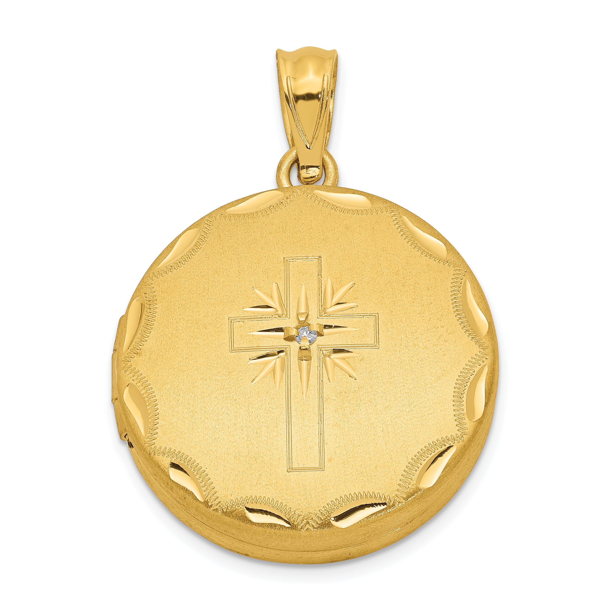 Sterling Silver 20mm Gold-plated Satin/Polished Diamond Cross Locket ...