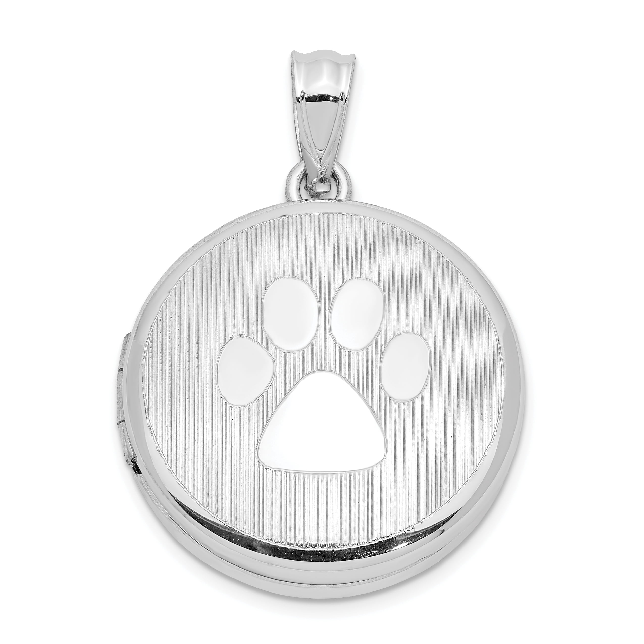 Sterling Silver Rhodium 20mm Grooved and Polished Pawprint Round Locket ...