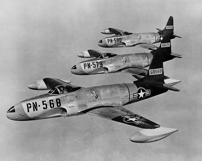 Lockheed F-80 Shooting Stars in Flight - 24x36 Inch Laminated Aviation ...