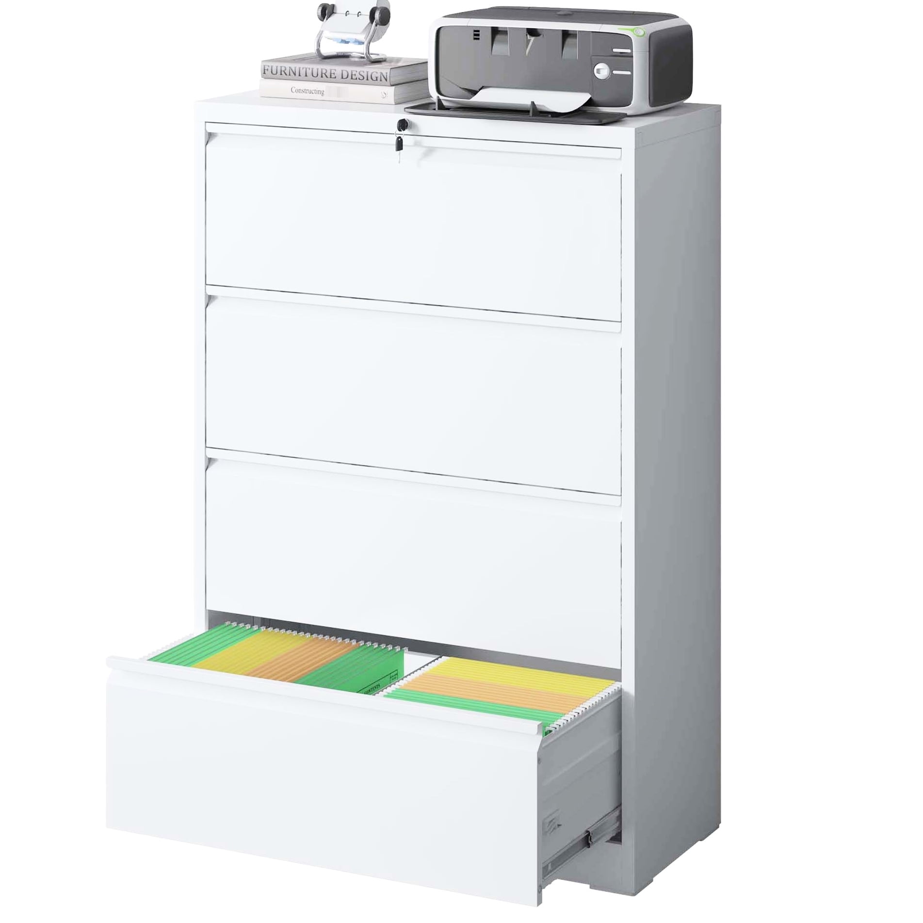 Locking 4 File Cabinet In White, Metal For Home Office, Stores Legal ...