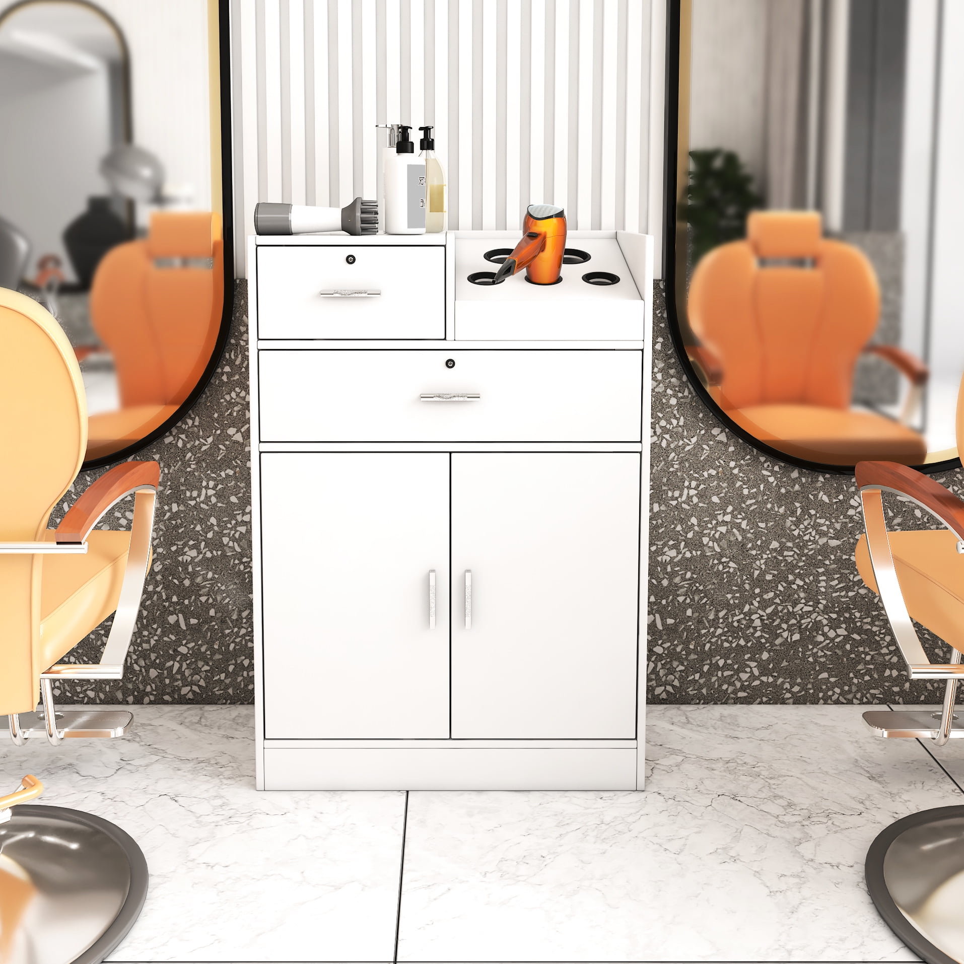 Locking Beauty Salon Drawer Cabinet - Hair Dryer Holder & Stylist Tools ...