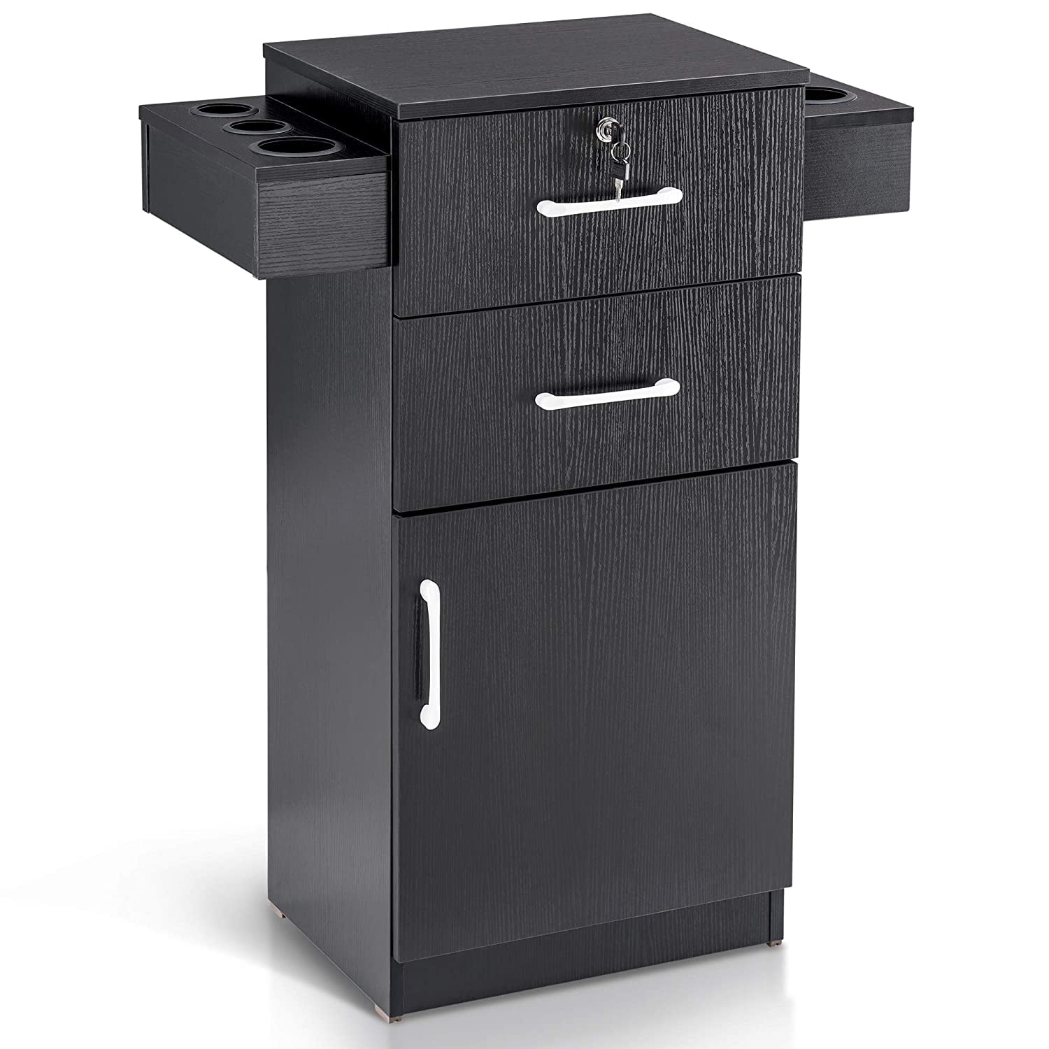 Locking Beauty Salon Storage Cabinet, Barber Styling Station with Nylon ...