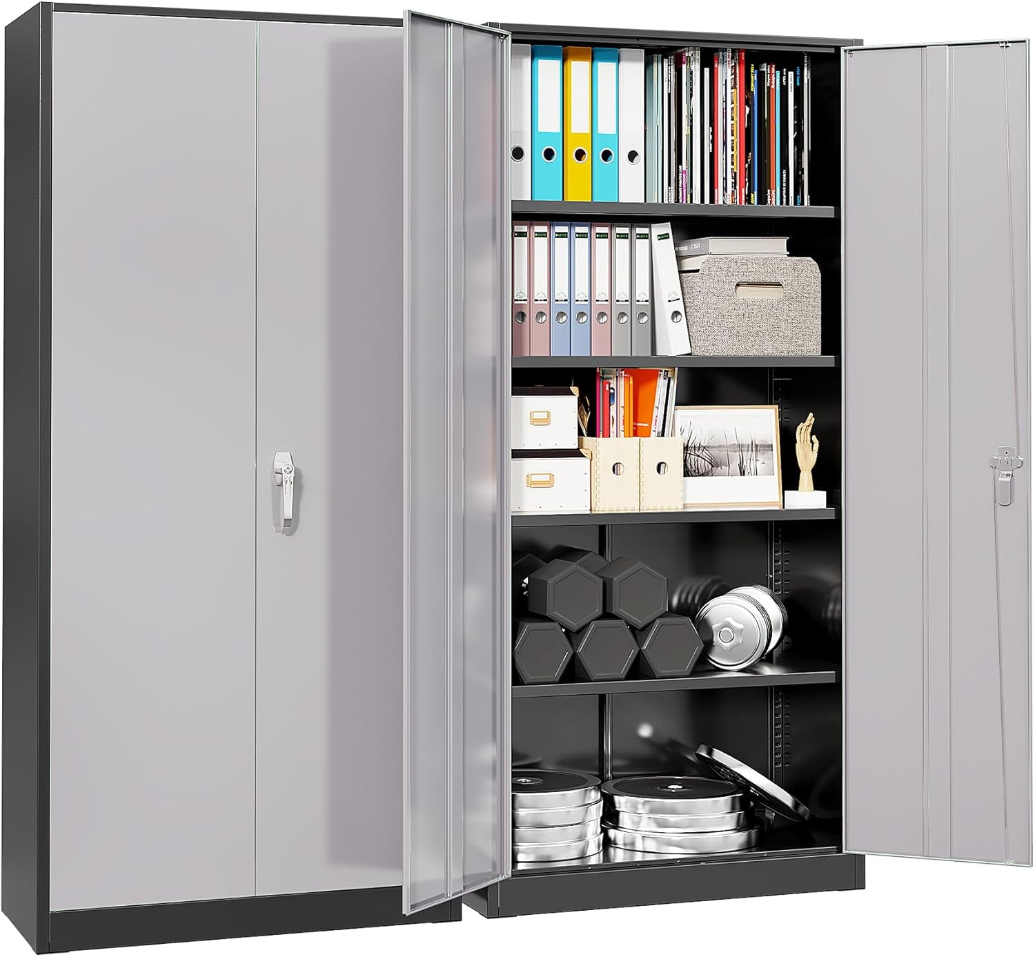 Locking Cabinet Black Metal Storage Cabinets with Doors and Adjustment ...