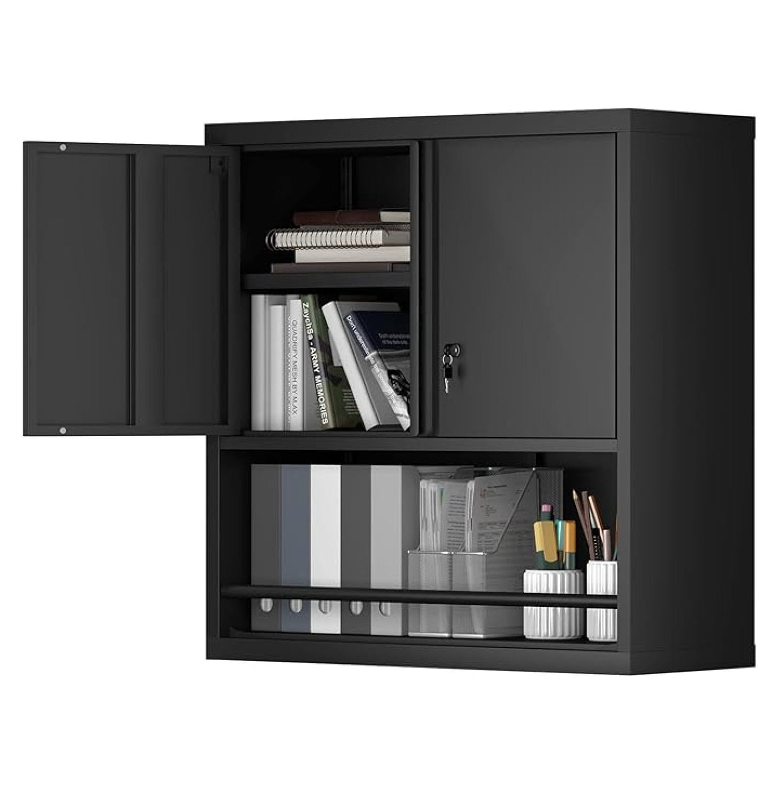 Locking Cabinet, Black Wall Storage Cabinet with Shelves, Hanging ...