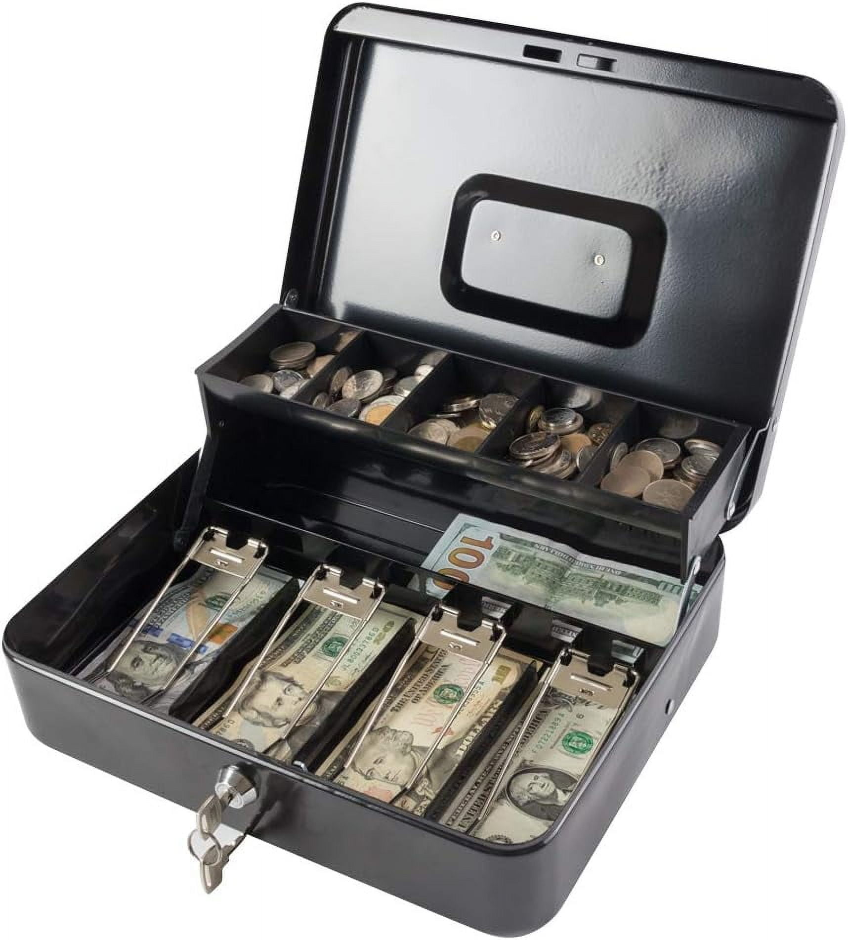 Locking Cash Box with Lock,Money Box with Cash Tray,Lock Safe Box with ...