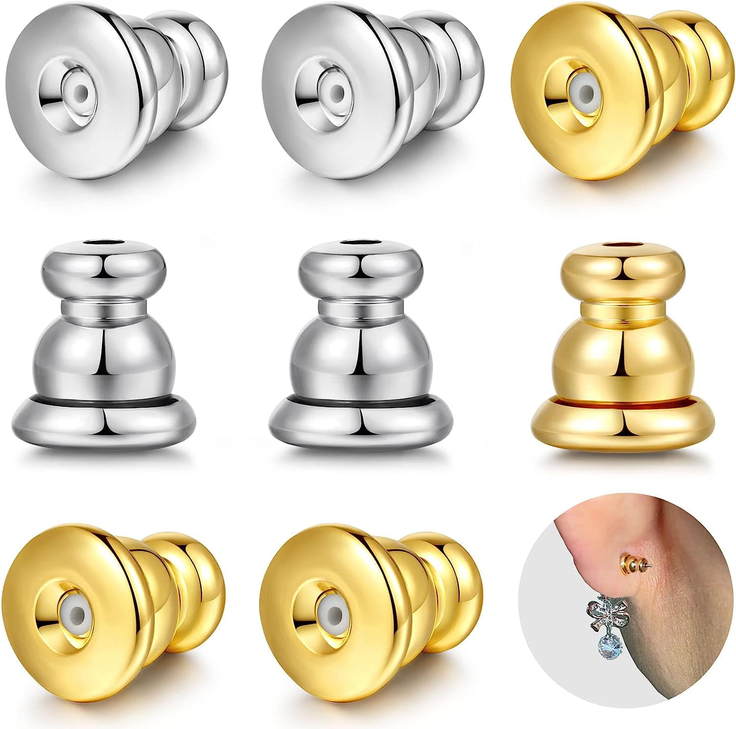 Locking Earring Backs for Studs, Hypoallergenic 18k Gold Bullet Earring ...