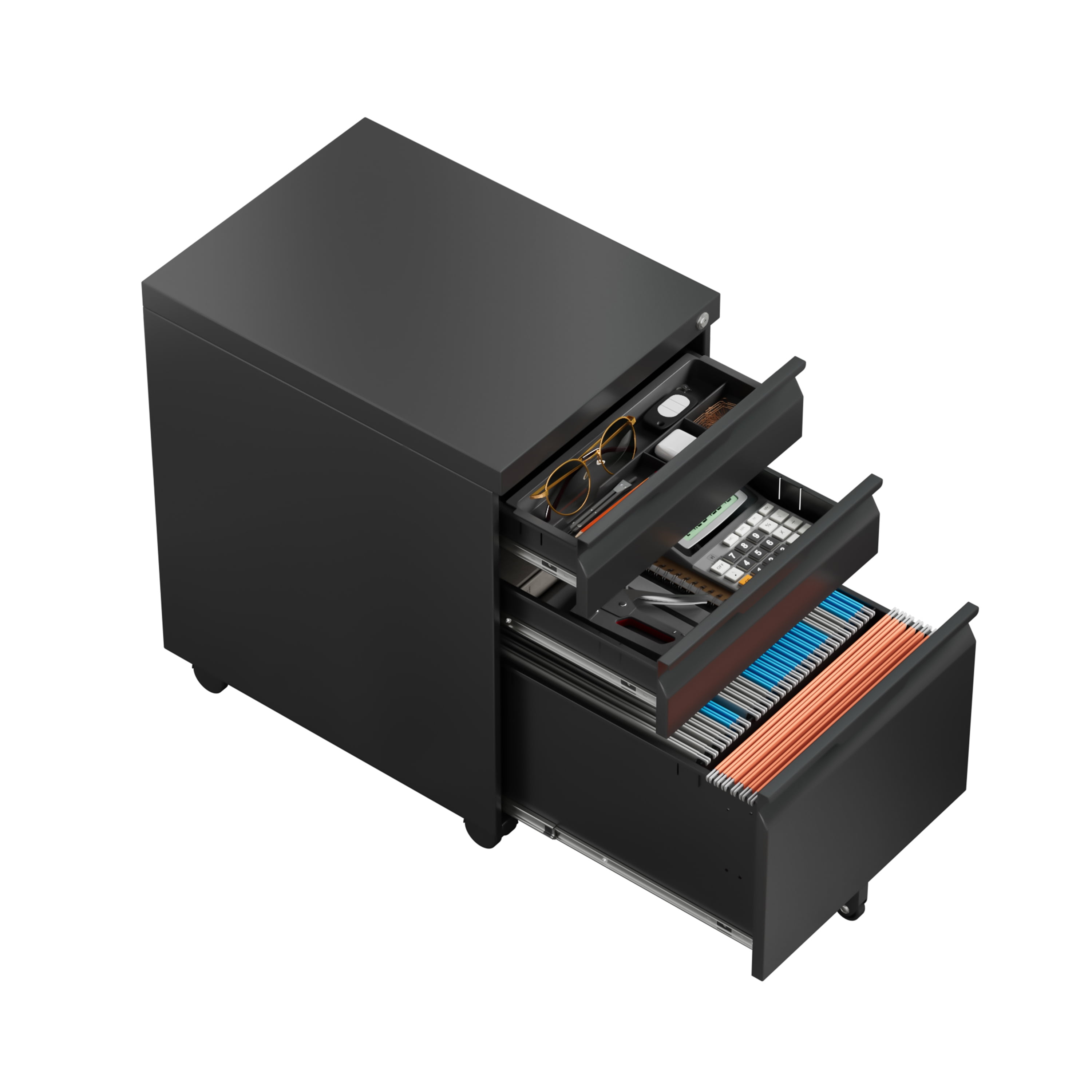 Locking File Cabinet 3 Drawers On Wheels Under Desk, Metal Filing ...