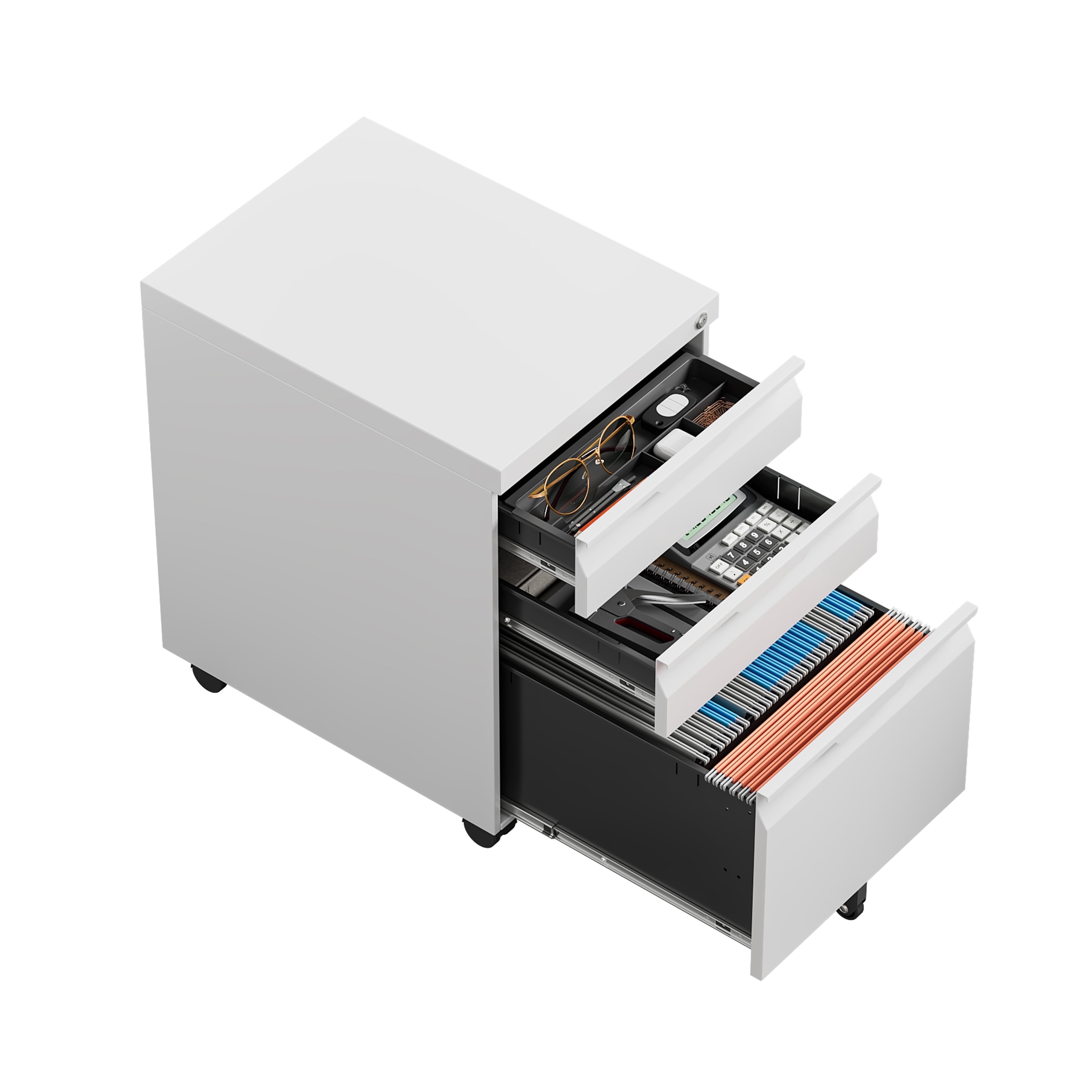3 Drawers Locking File Cabinet On Wheels Under Desk, Metal Filing ...