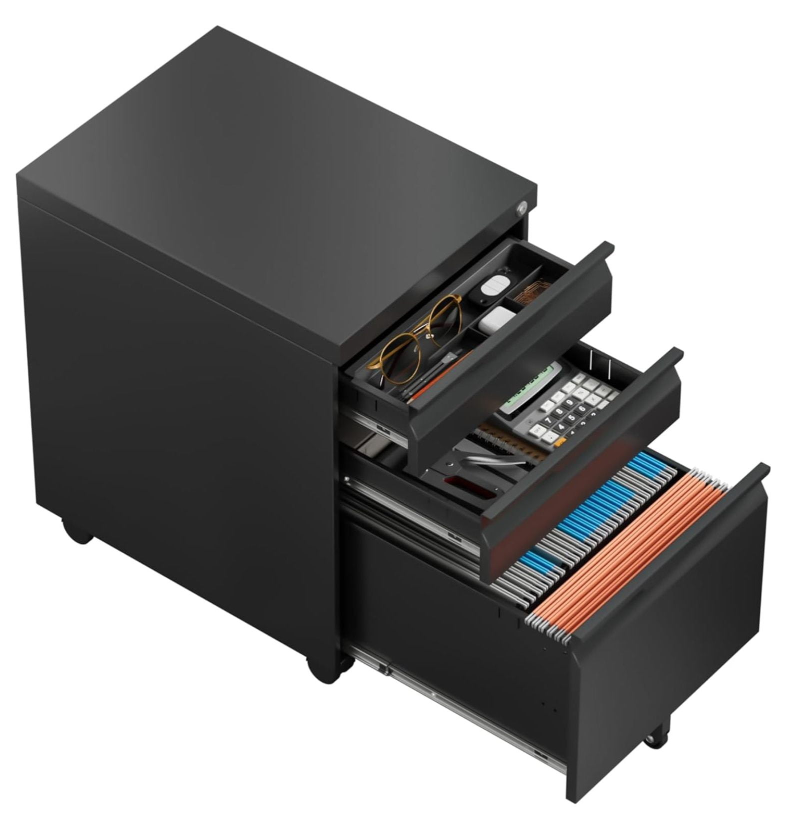Locking File Cabinet 3 Drawers on Wheels Under Desk, Metal Filing ...