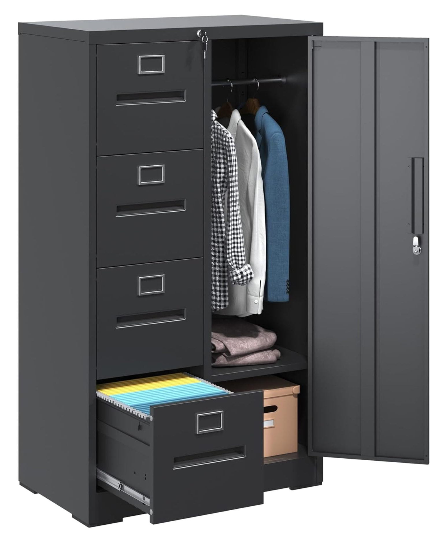 Locking File Cabinet with 4 Drawers and 2 Door,Metal Storage Locker ...