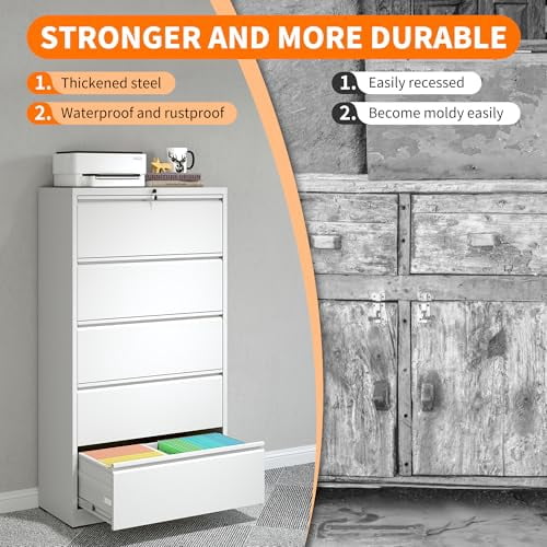 Locking Filing Cabinet with 5 Drawer Heavy Duty Large Metal File ...