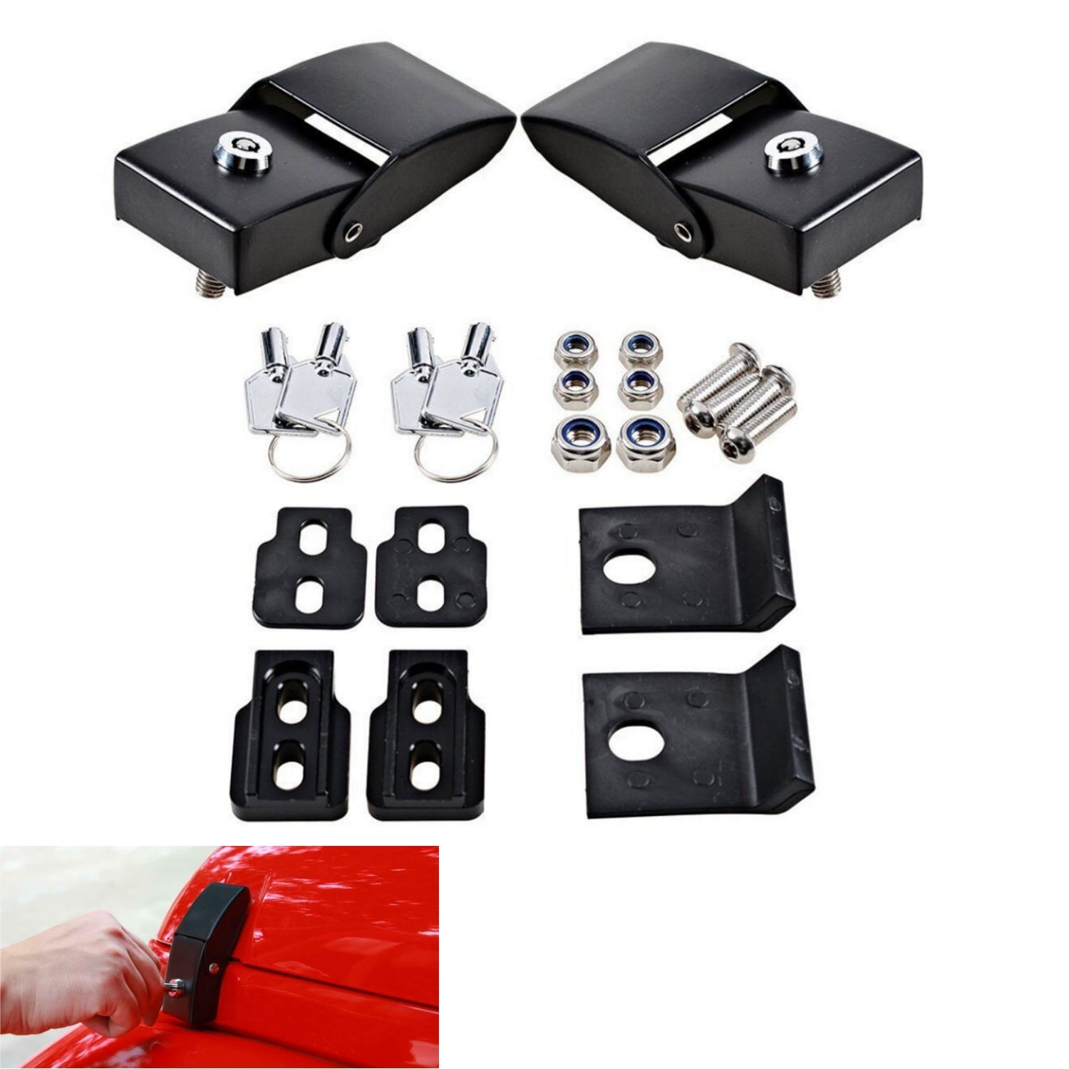 Locking Hood Latch Catch Stainless Steel Kit for 07-17 Jeep Wrangler JK ...