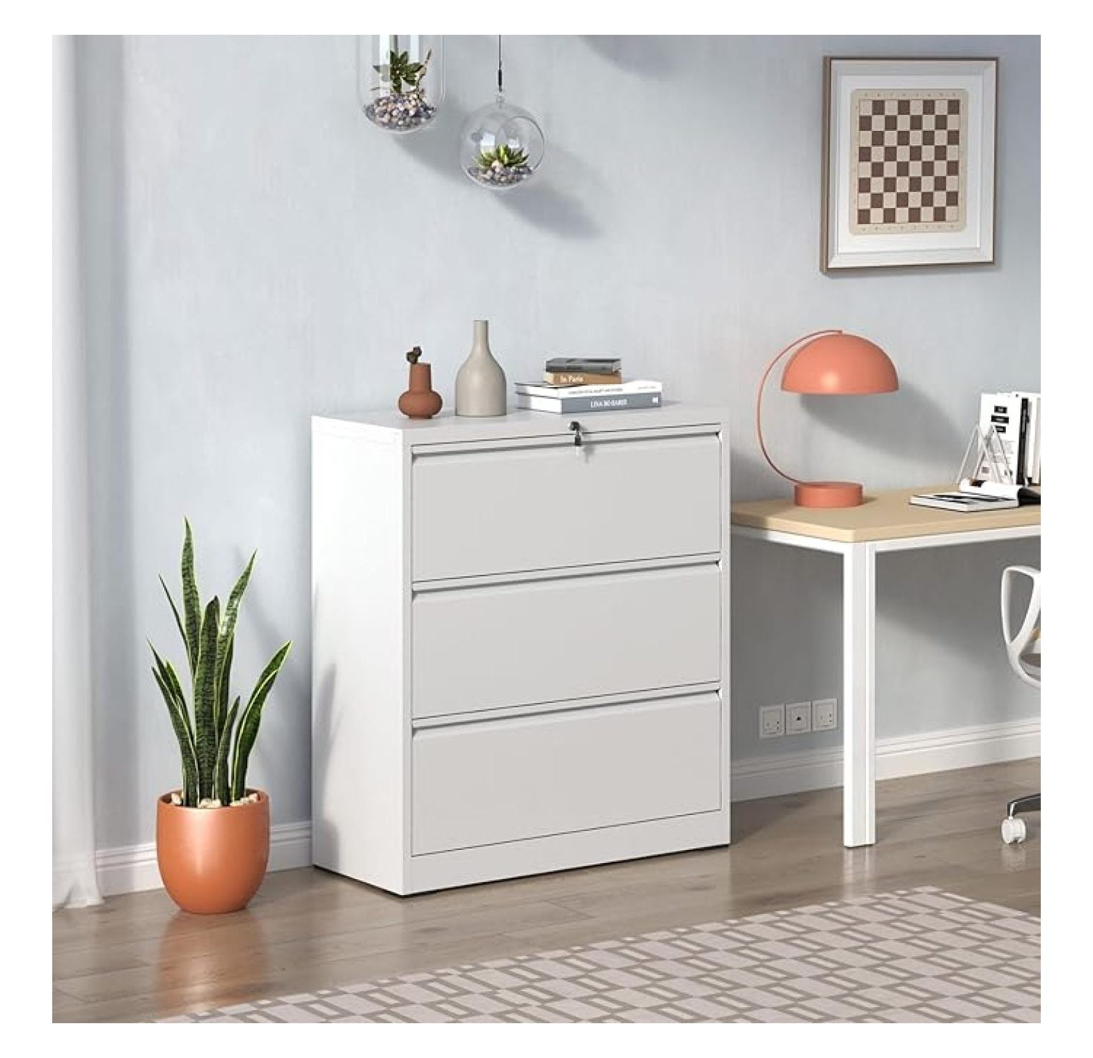 Locking Horizontal File Cabinet - 3Drawer Metal Filing Cabinet ...