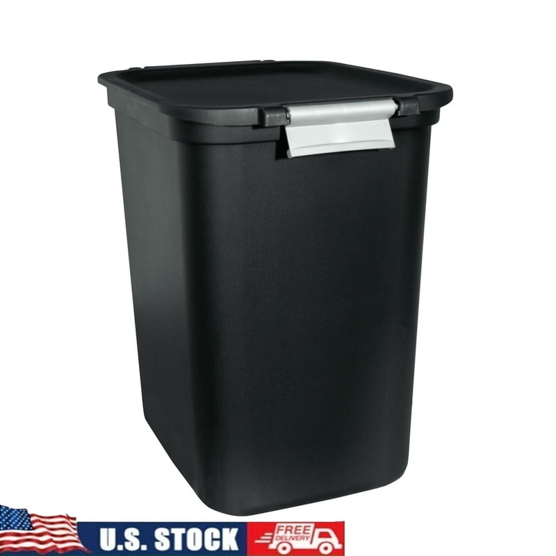 Locking Lid Trash Can 7.7 Gallon Plastic Waste Container with Carry ...
