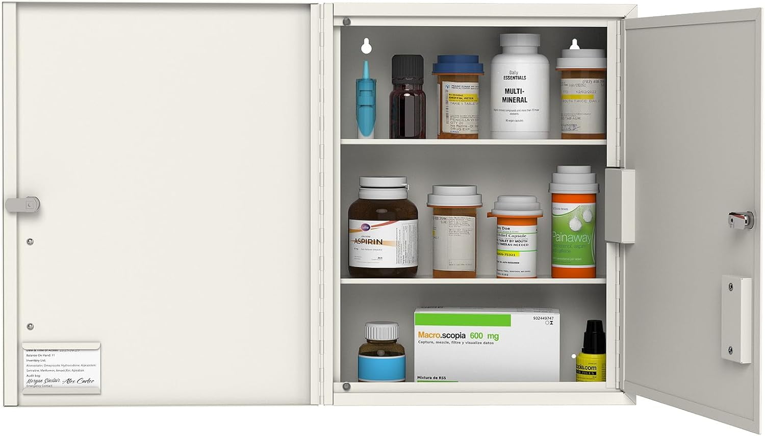 Locking Medicine Cabinet with Double Doors – Wall-Mount Steel Drug ...