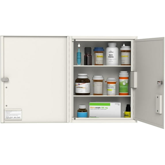 Locking Medicine Cabinet with Double Doors – Wall-Mount Steel Drug ...