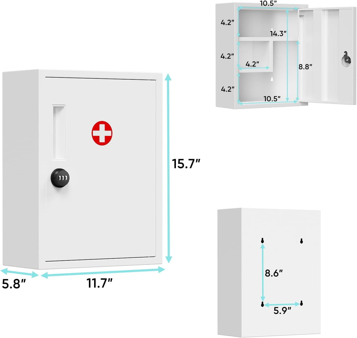 Locking Medicine Cabinet, Empty Metal Medicine Storage Box Wall Mount ...