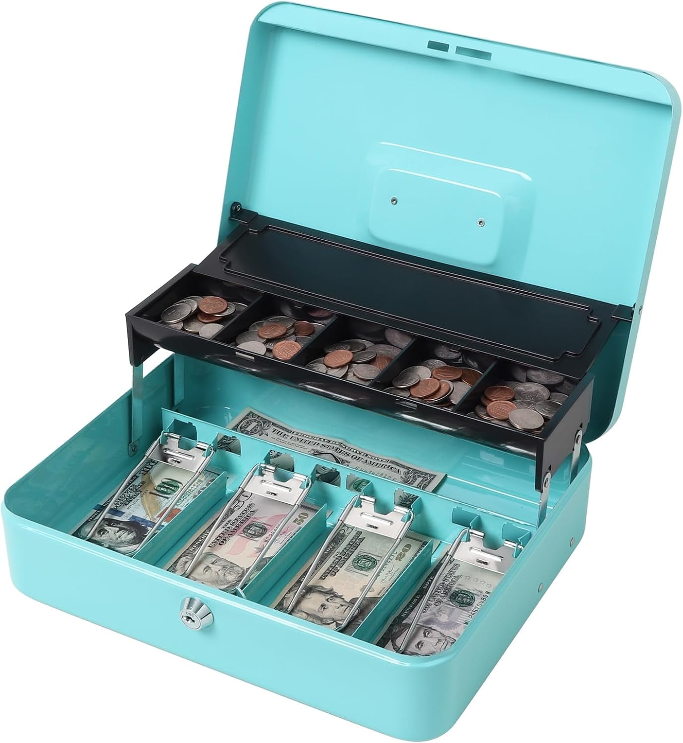Locking Metal Cash Box with Coin Lid, 11.8L x 9.5W x 3.5H Inches, Safe ...