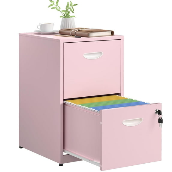 Locking Metal File Cabinet 2 Drawers, Pink Home Office Storage for ...