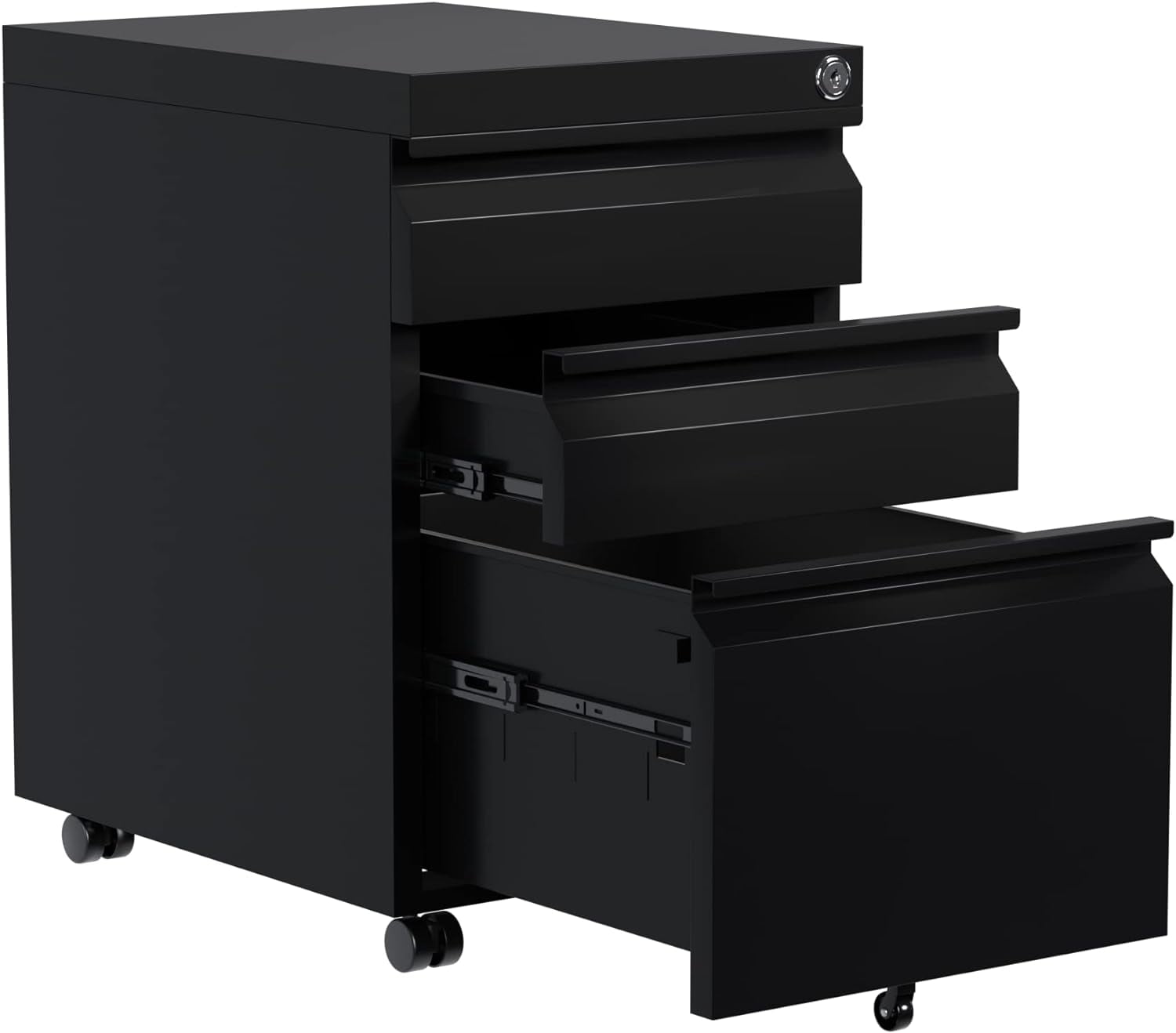 Locking Metal Pedestal Under Desk Metal Filing Cabinet, Black Mobile 3 ...