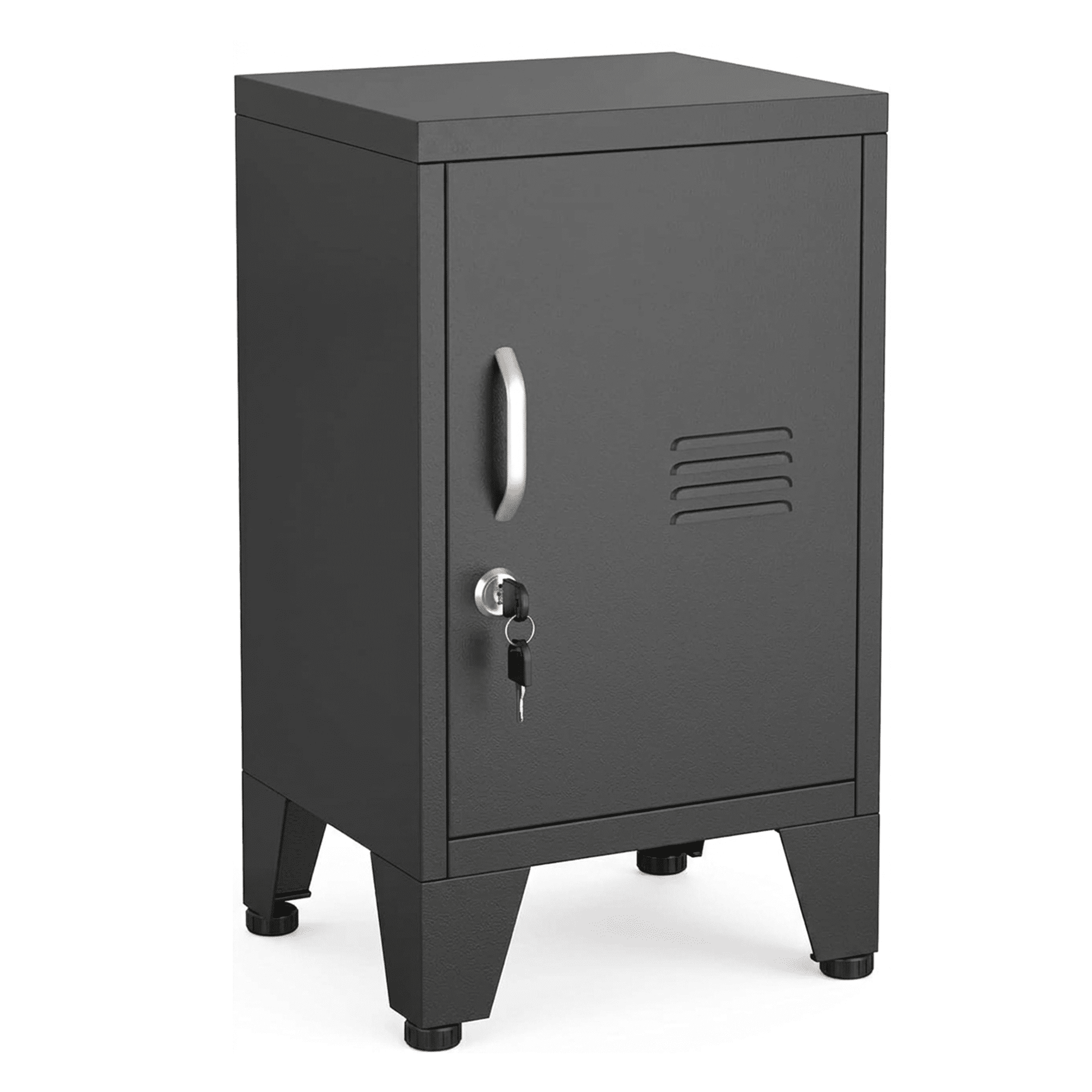 Locking Metal Side Table, Narrow Nightstand with Storage Cabinet, Small ...
