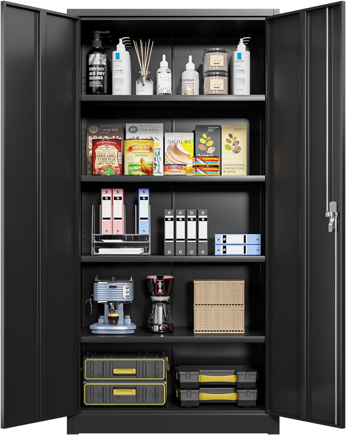 Locking Metal Storage Cabinet with 2 Door and 4 Adjustable Shelves ...