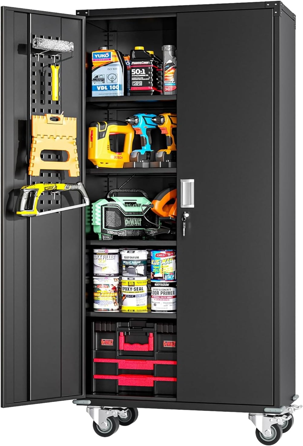 Locking Metal Storage Cabinet with 4 Adjustable Shelves & Lockable ...