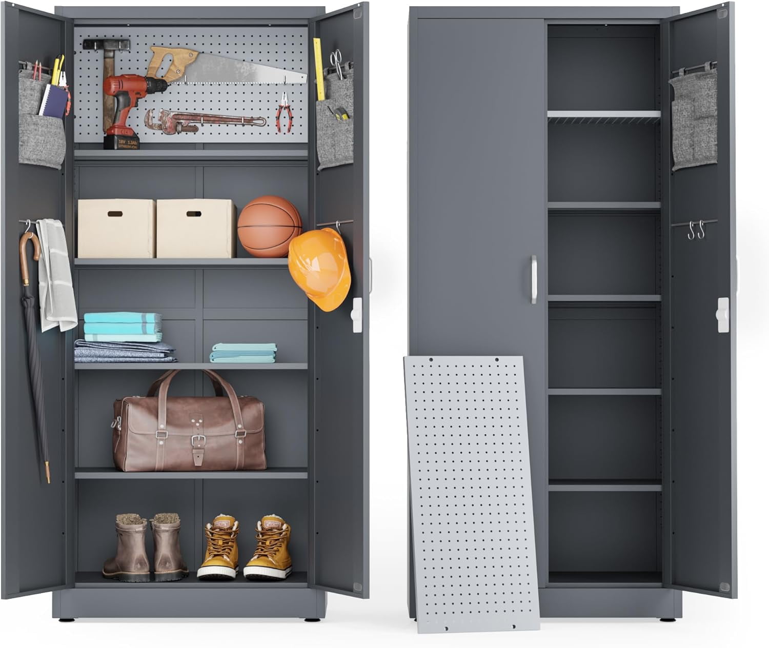 Locking Metal Storage Cabinet | Garage Storage Cupboard with Doors | 71 ...
