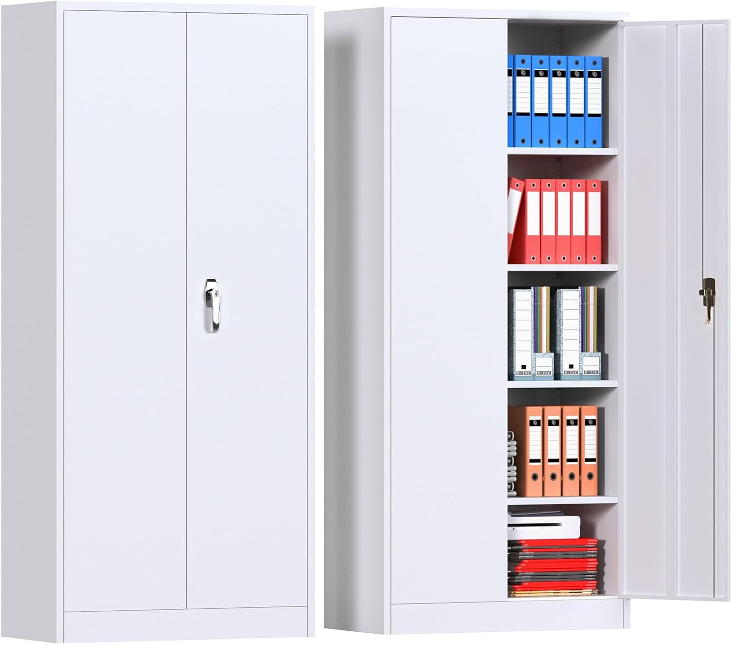 Locking Metal Storage Cabinets with 2 Doors and 4 Adjustable Shelves ...