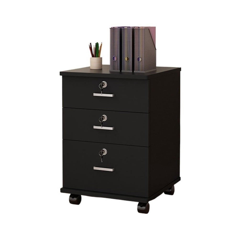 Locking Mobile File Cabinet with 3 Drawers and Wheels for Office Use ...