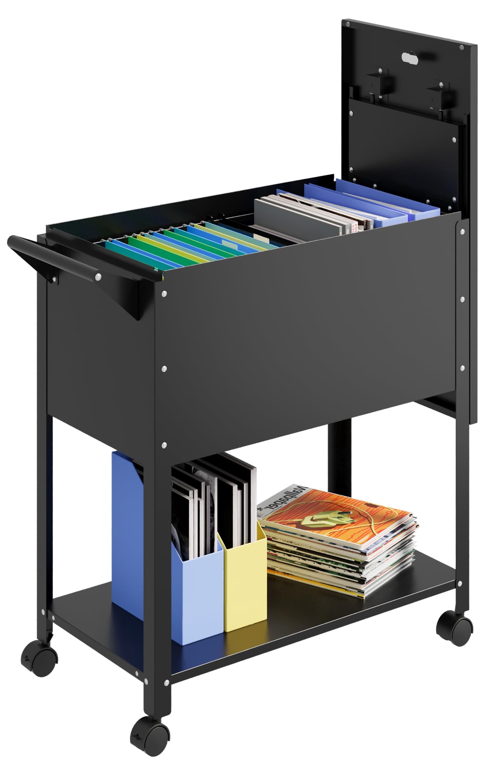 Locking Mobile File Cart on Wheels, Steel Rolling Cabinet for Hanging ...