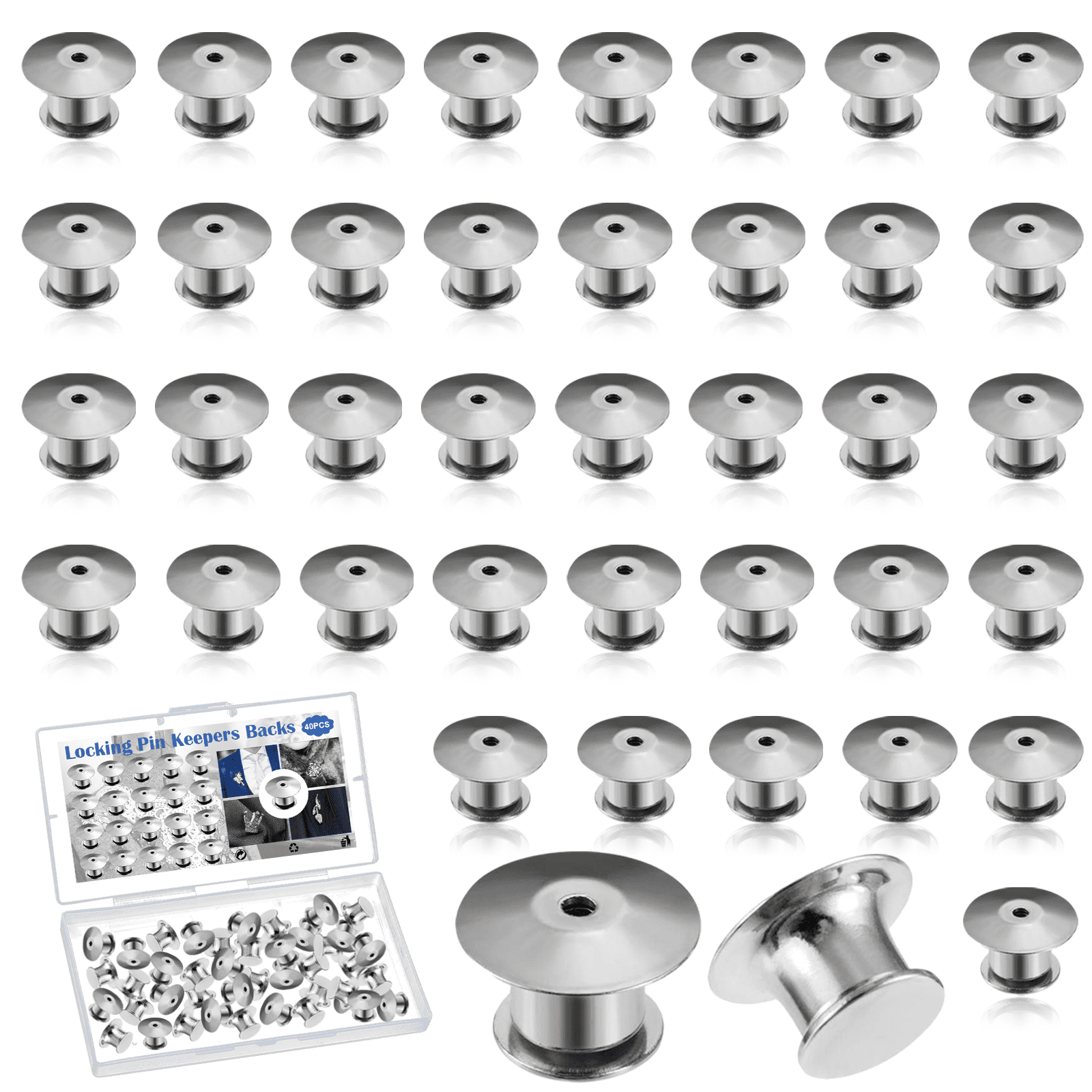 Locking Pin, 40 Pcs Metal Silver Locking Pin Backs Keepers No Tool ...