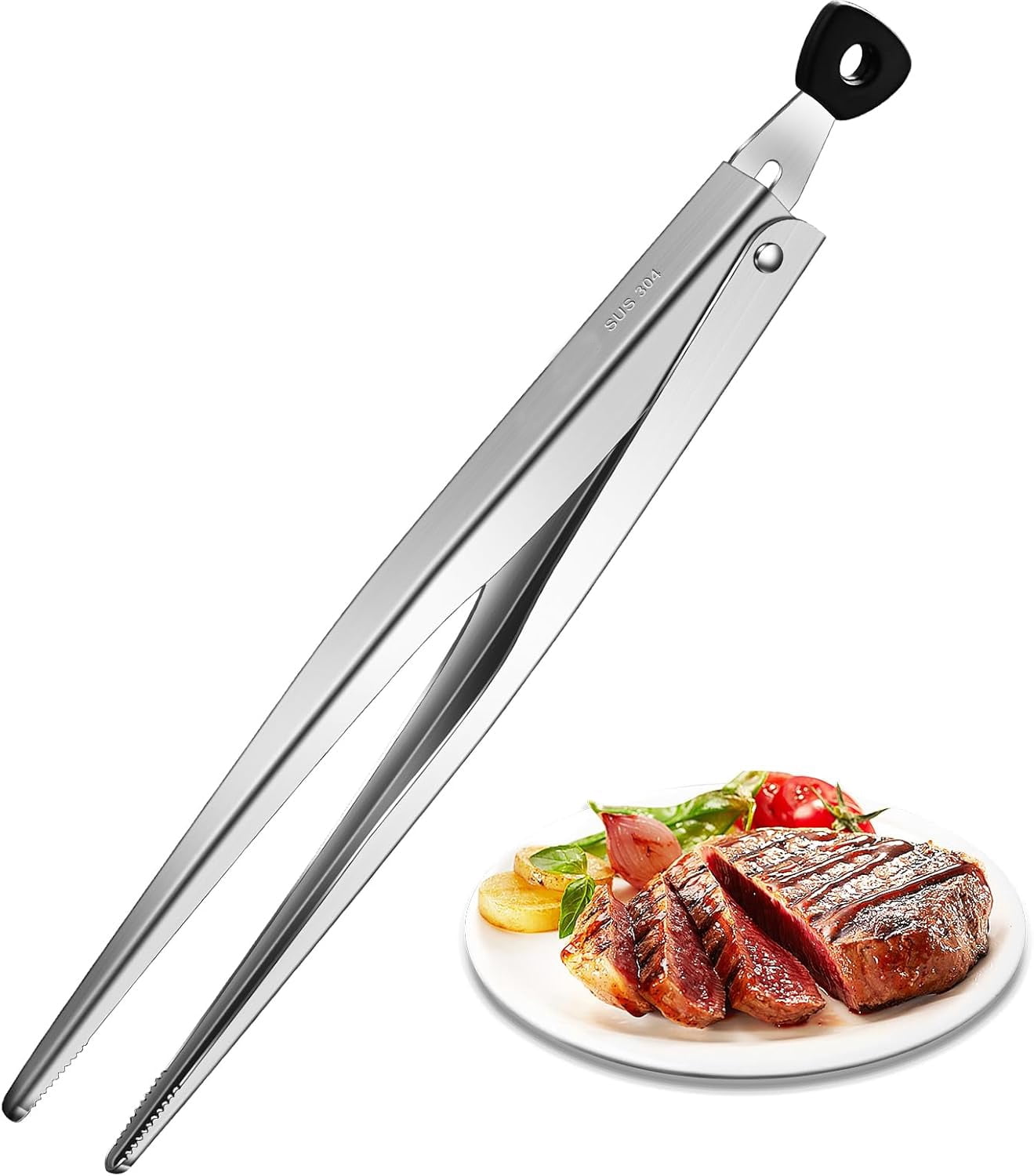 Locking Stainless Steel Kitchen Tongs, 12-inch Grill Tongs,Heat ...