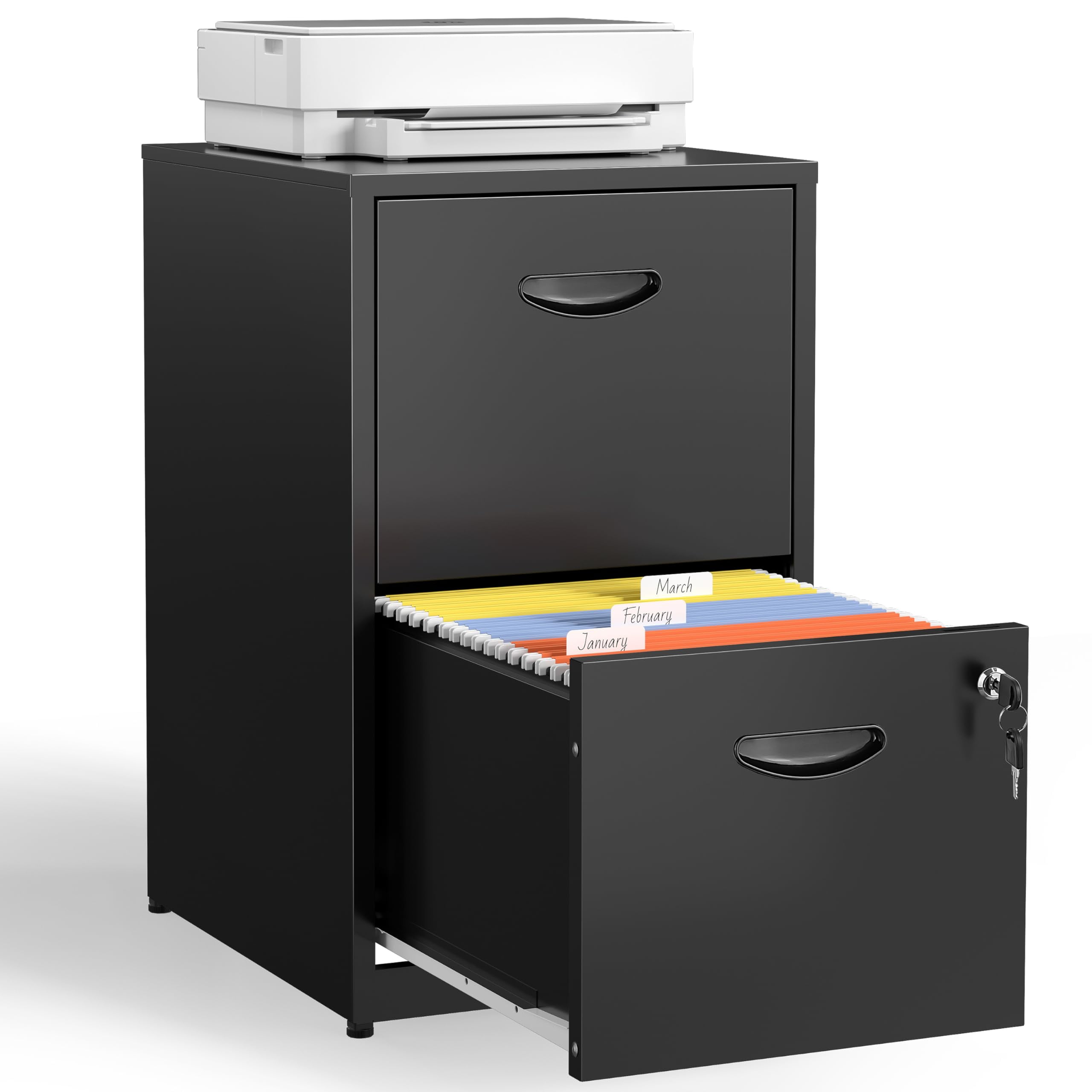 Locking Vertical 2 Drawer File Cabinet, Black Metal Storage for Letter ...