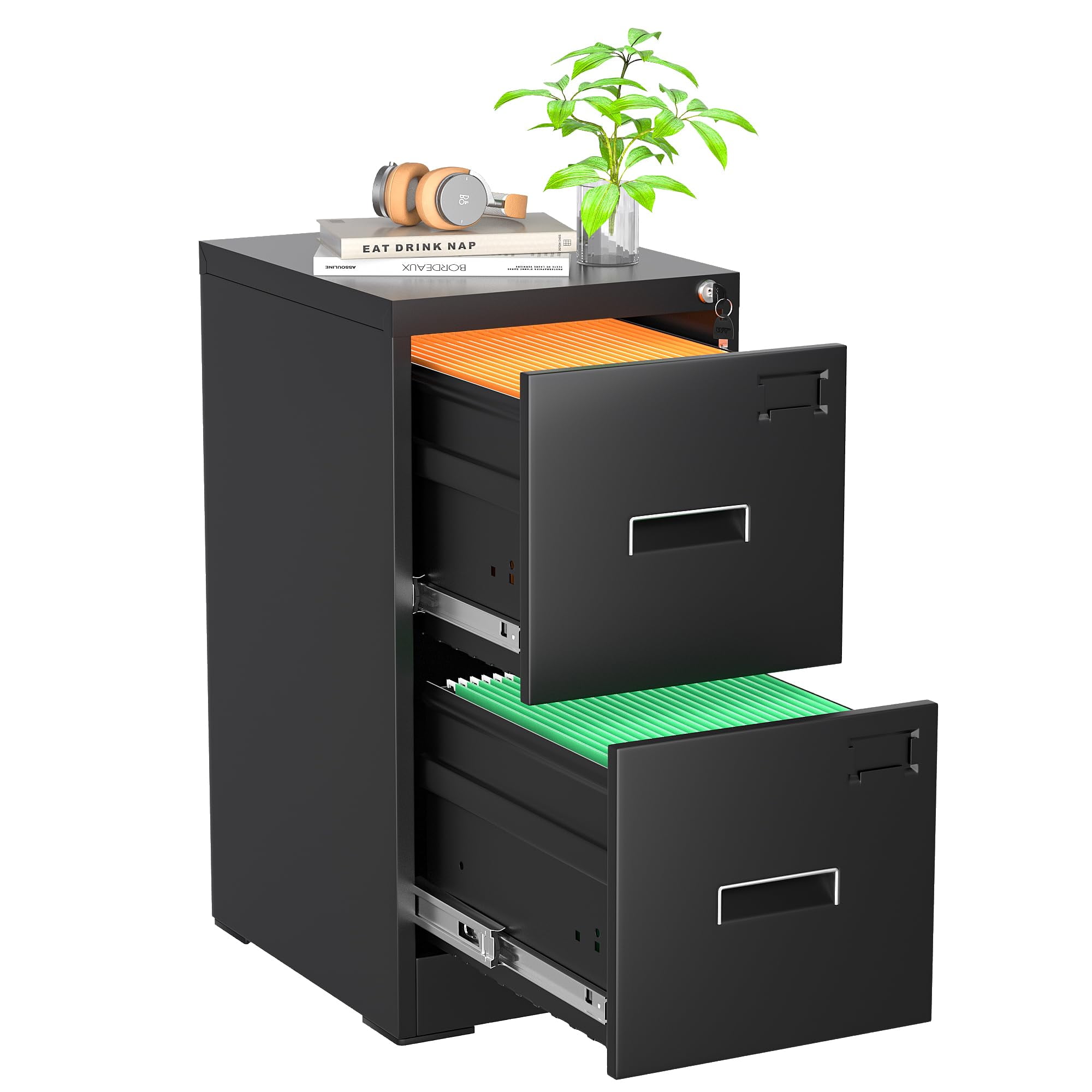 Locking Vertical File Cabinet 2 Drawers, 18 Inch Deep Metal Storage for ...