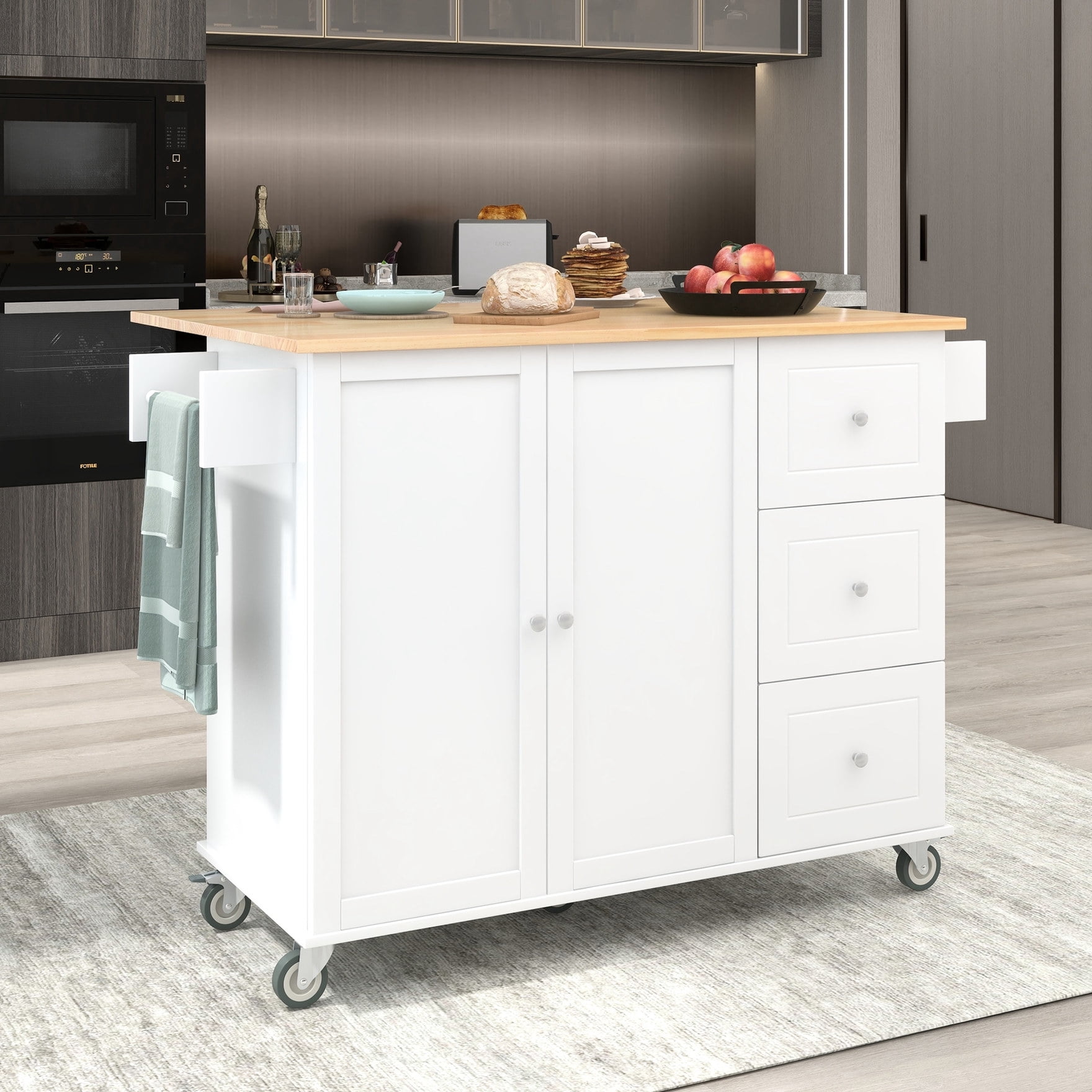Locking Wheels, Storage Drawers & Drop Leaf - Mobile Kitchen Island for ...