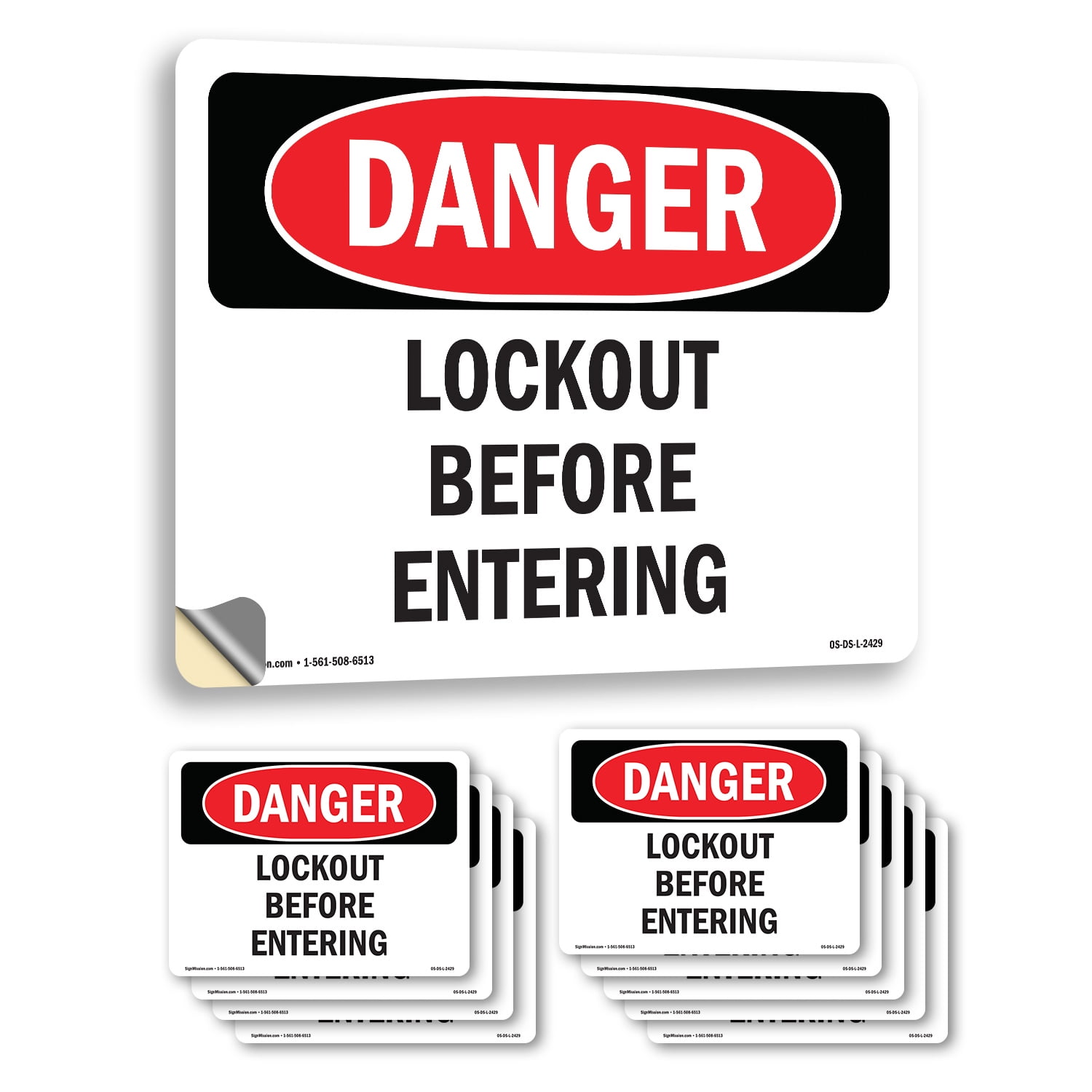 Lockout Before Entering OSHA Danger Vinyl Decal Label 18 Inch x 12 Inch ...