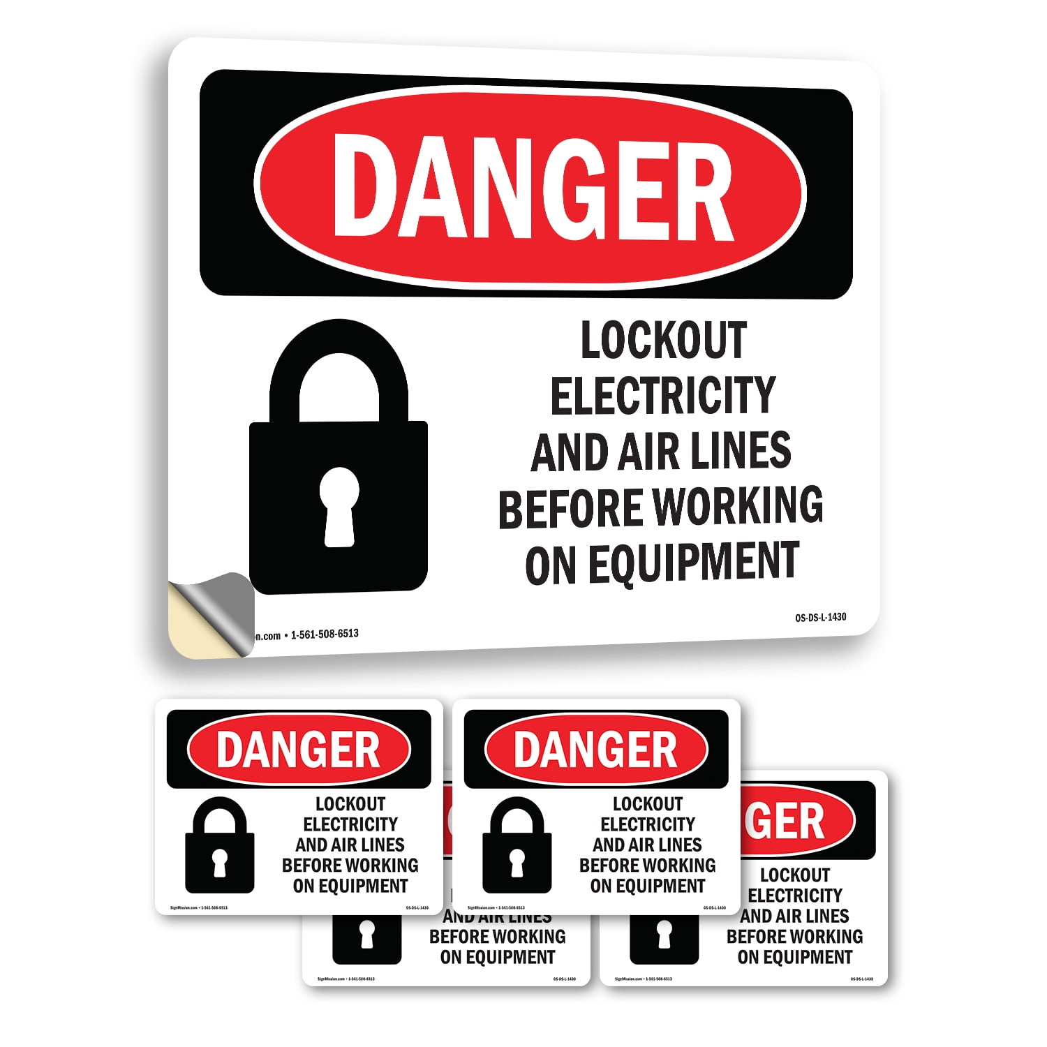 Lockout Electricity Air Lines Before Working OSHA Danger Vinyl Decal ...