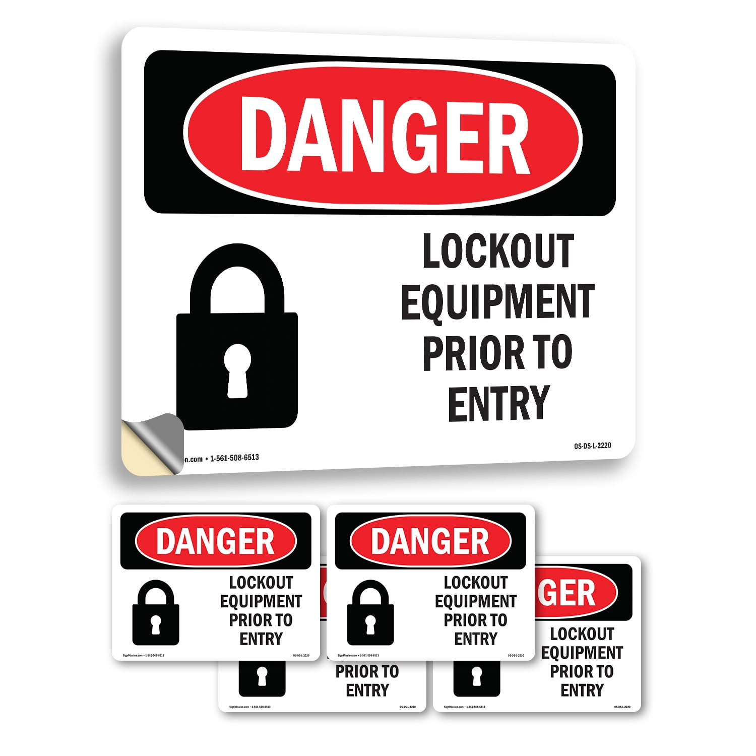 Lockout Equipment Prior To Entry OSHA Danger Vinyl Decal Label 5 Inch x ...