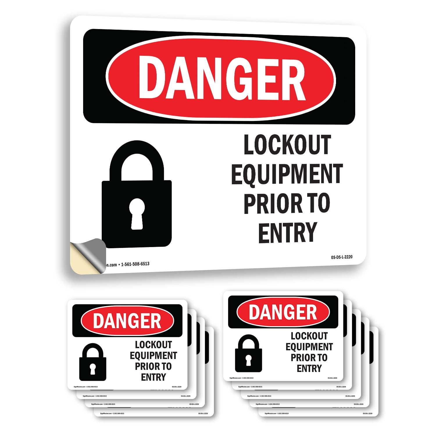 Lockout Equipment Prior To Entry OSHA Danger Vinyl Decal Label 7 Inch x ...