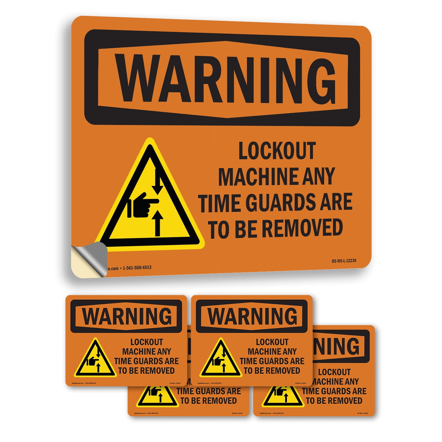 Lockout Machine Any Time Guards With Symbol OSHA WARNING Vinyl Decal ...