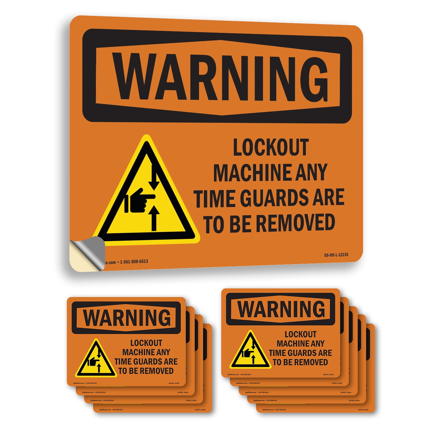 Lockout Machine Any Time Guards With Symbol OSHA WARNING Vinyl Decal ...
