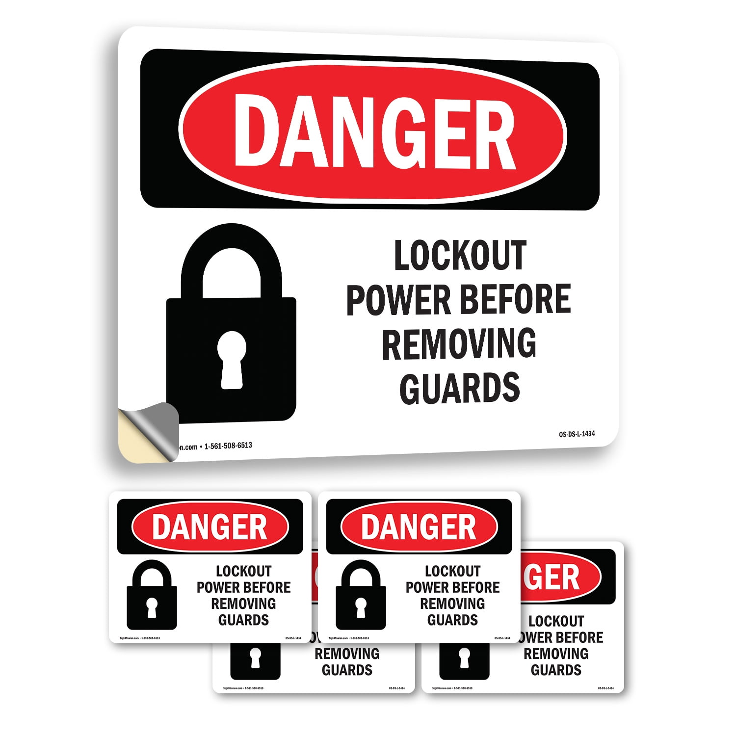 Lockout Power Before Removing Guards OSHA Danger Vinyl Decal Label 10 ...
